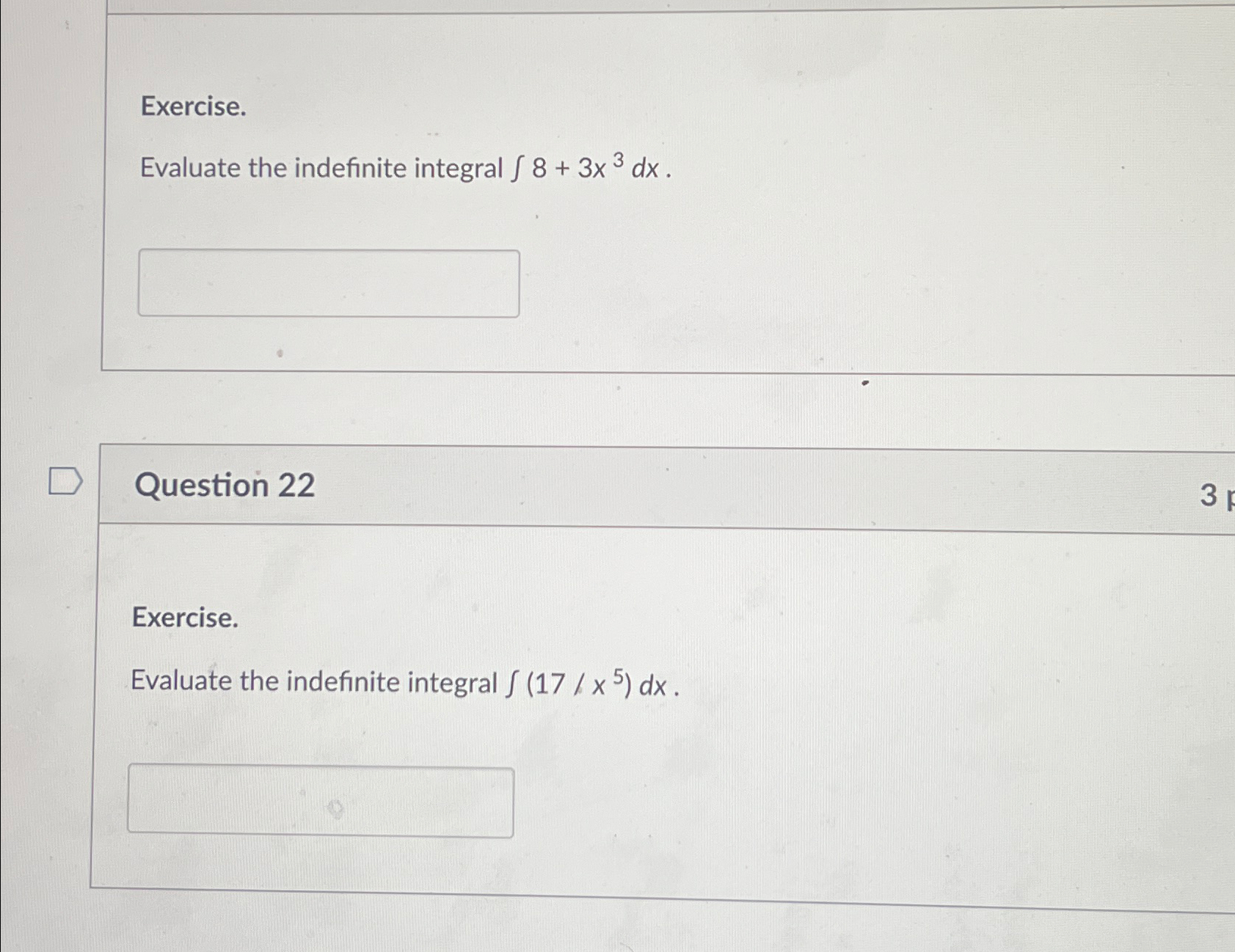 Solved Exercise.Evaluate the indefinite integral | Chegg.com