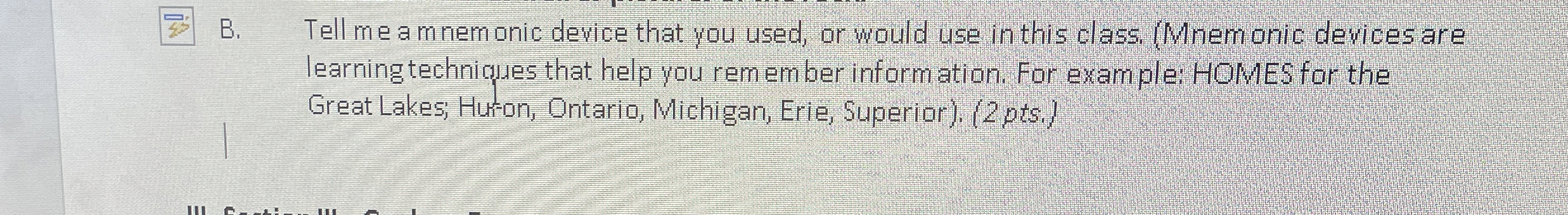 Solved B. ﻿Tell me a mnemonic device that you used, or would | Chegg.com
