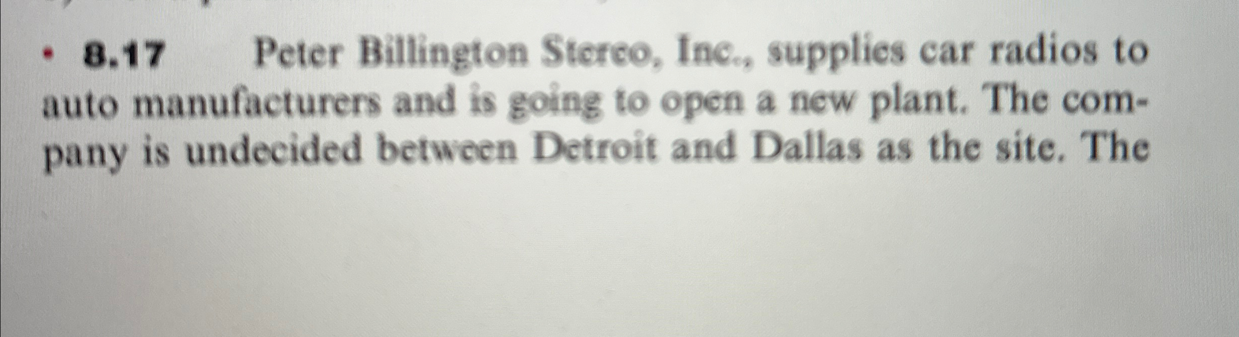 Solved 8.17 ﻿Peter Billington Stereo, Ince, supplies car | Chegg.com