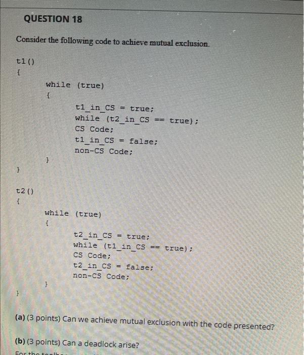 Consider the following code to achieve mutual | Chegg.com
