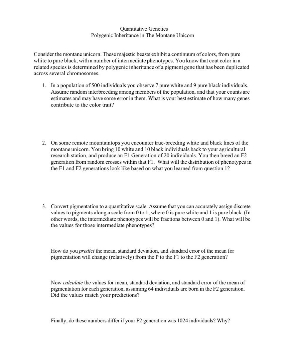 Solved Quantitative Genetics Polygenic Inheritance in The | Chegg.com