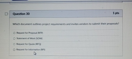 Solved Question 30Which document outlines project | Chegg.com