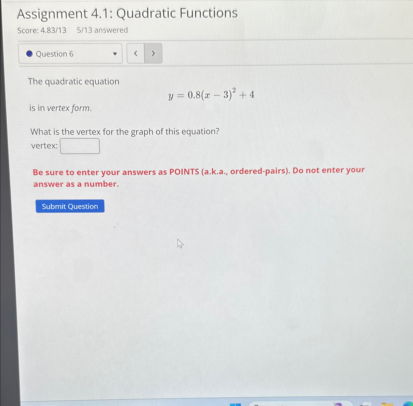 Solved Assignment 4.1: Quadratic FunctionsScore: 4.8313513 | Chegg.com