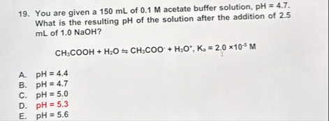 Solved You are given a 150 ﻿mL of 0.1 ﻿M acetate buffer | Chegg.com