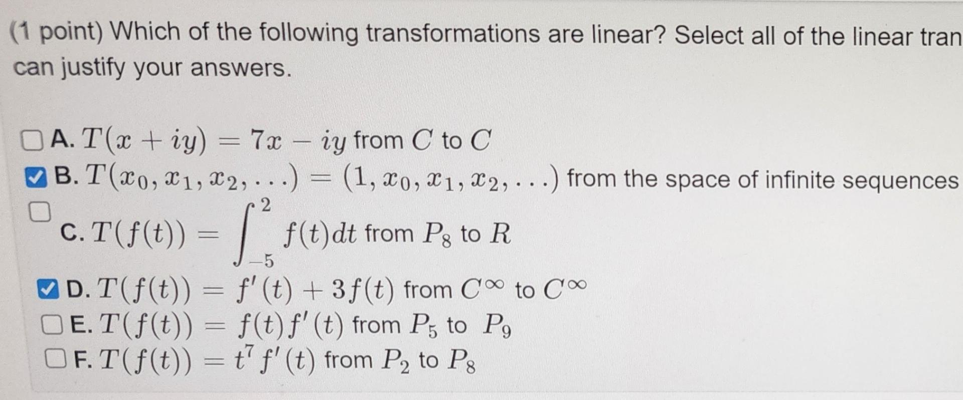 Solved (1 point) Which of the following transformations are | Chegg.com