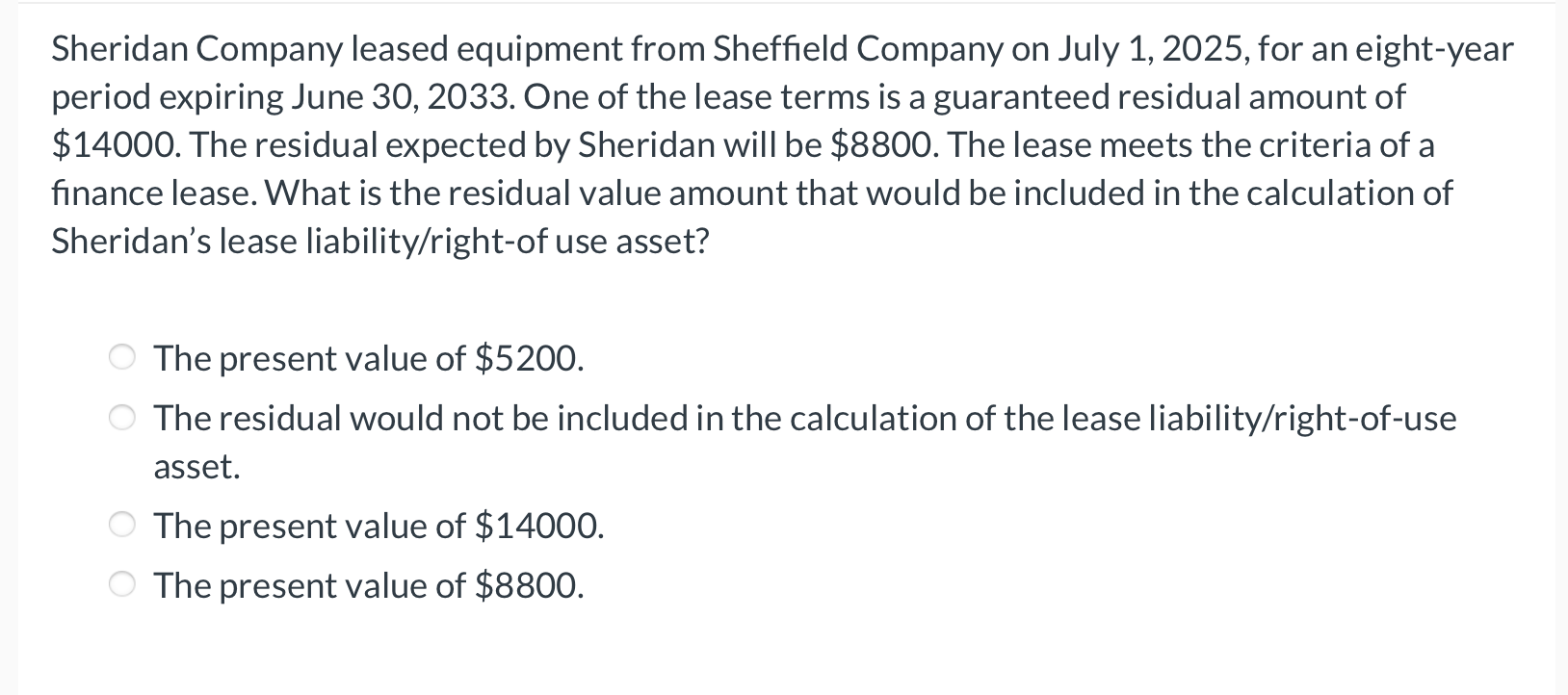 Solved Sheridan Company leased equipment from Sheffield | Chegg.com