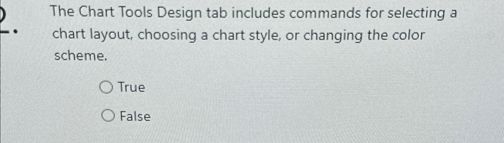 Solved The Chart Tools Design tab includes commands for | Chegg.com