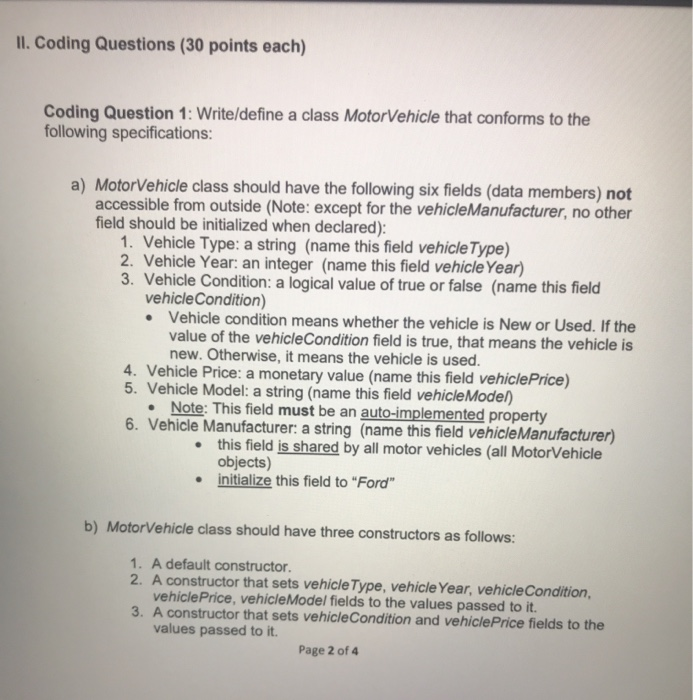 Solved II. Coding Questions (30 points each) Coding Question | Chegg.com