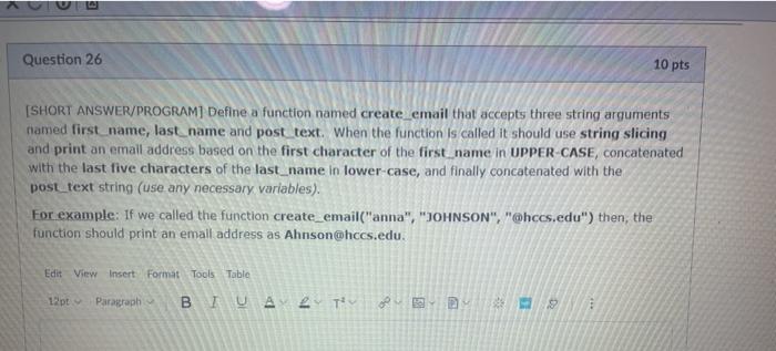 Solved Question 26 10 pts [SHORT ANSWER/PROGRAM] Define a | Chegg.com