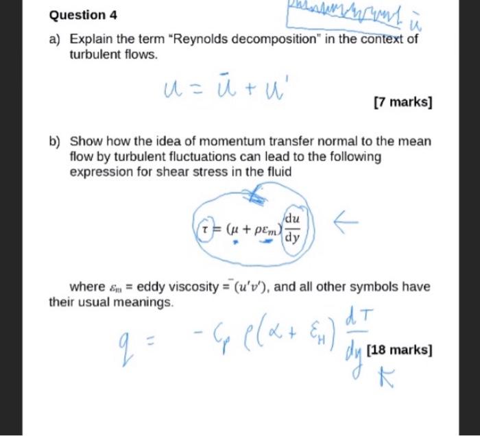 Solved Дамирчми и Question 4 a) Explain the term "Reynolds | Chegg.com