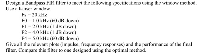 Solved Design a Bandpass FIR filter to meet the following | Chegg.com