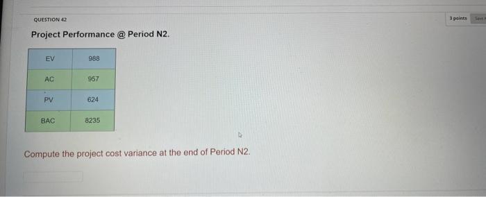 Solved Project Performance @ Period N2. Compute the project | Chegg.com