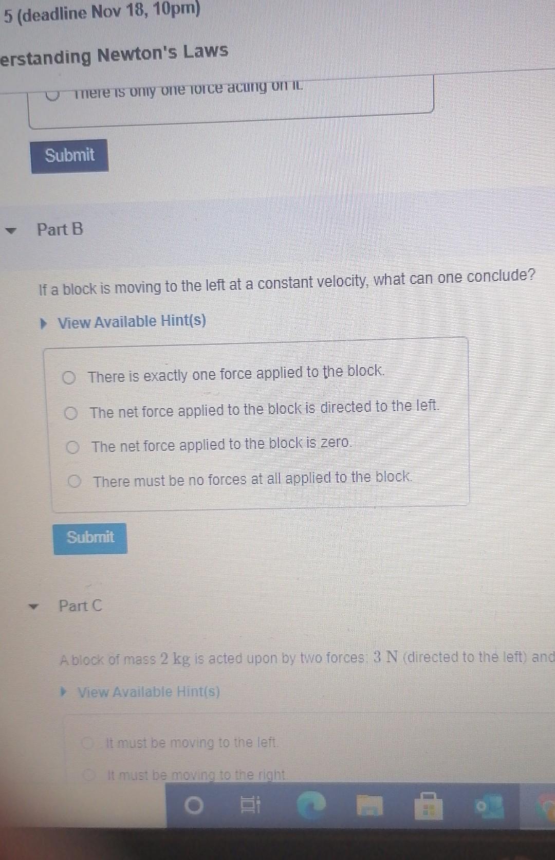 Solved W 5 (deadline Nov 18, 10pm) derstanding Newton's Laws | Chegg.com