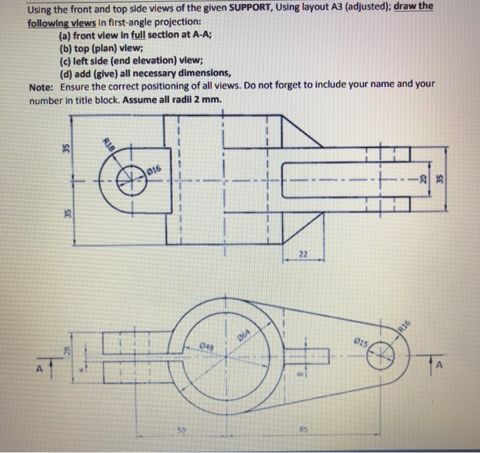 Solved Using the front and top side views of the given | Chegg.com