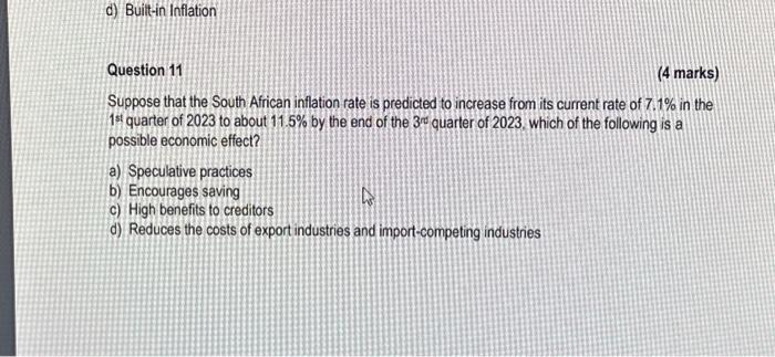 Solved d) Built-in Inflation Question 11 (4 marks) Suppose | Chegg.com