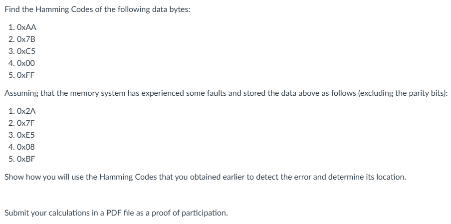 Solved Find the Hamming Codes of ﻿the following data | Chegg.com