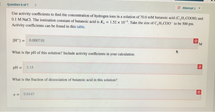 Solved Question 6 of 7 Attempt 1 Use activity coefficients | Chegg.com