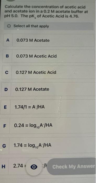 Solved Calculate the concentration of acetic acid and | Chegg.com