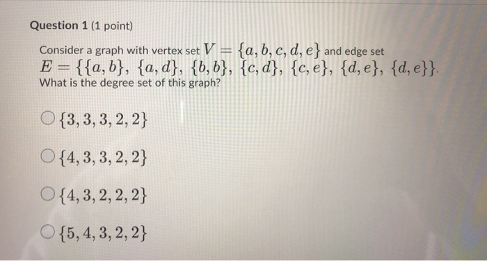 Solved Question 1 (1 point) Consider a graph with vertex set | Chegg.com