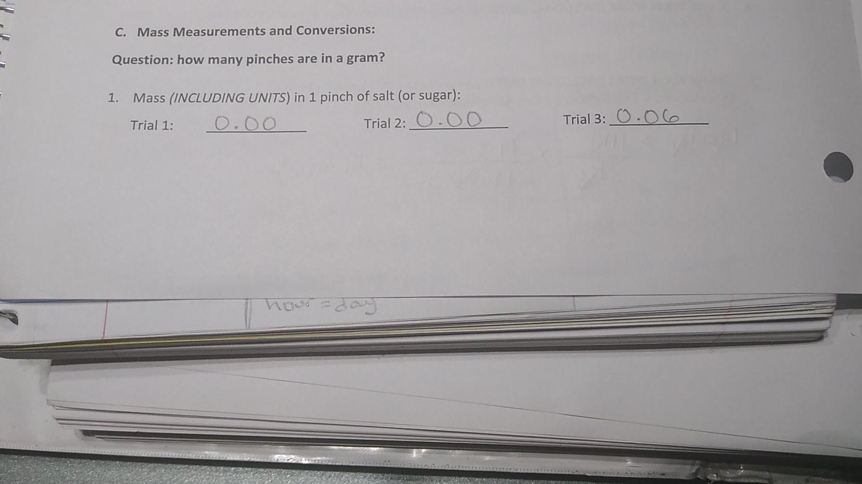 Solved C. Mass Measurements and Conversions: Question: how | Chegg.com