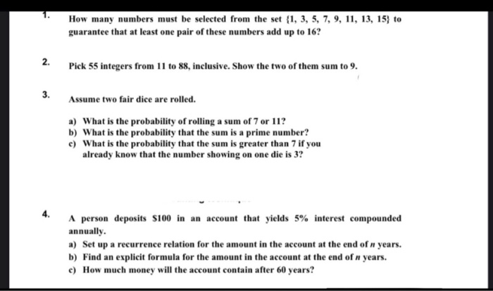 Solved How Many Numbers Must Be Selected From The Set 1 3 Chegg