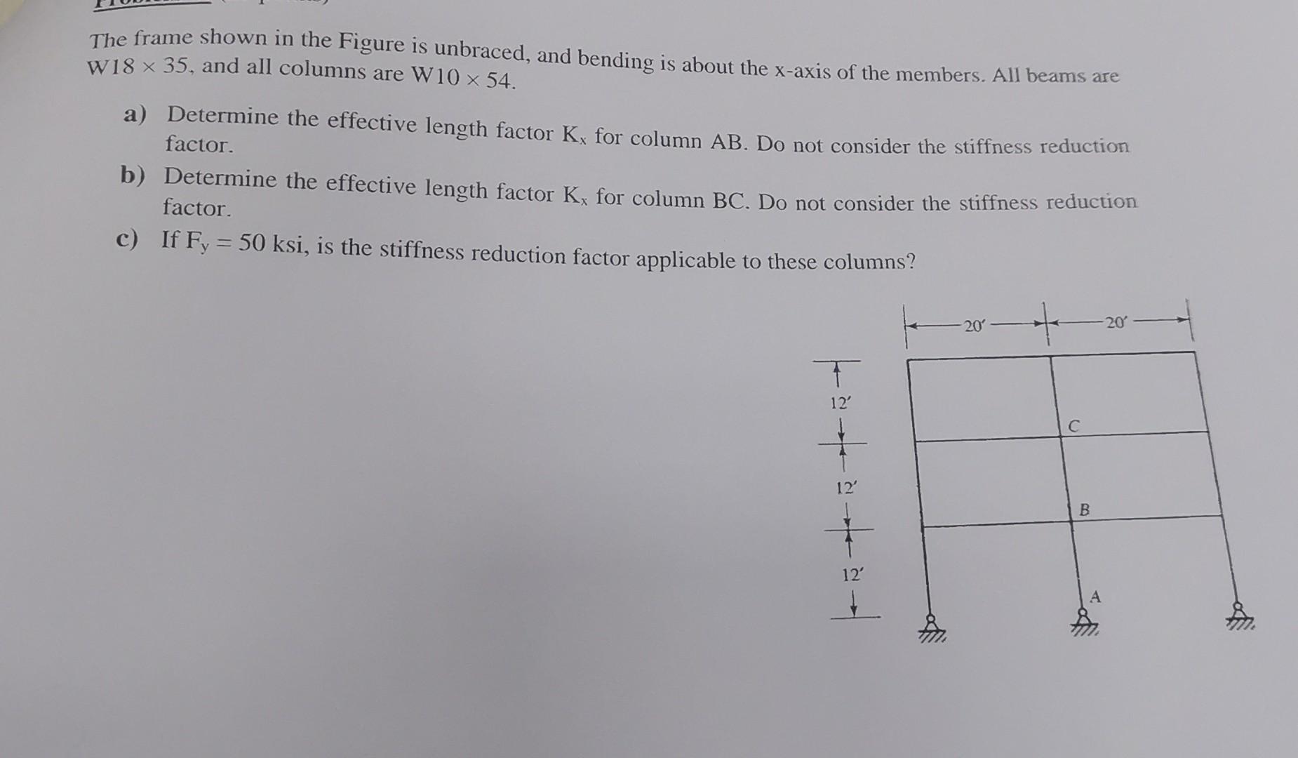 The frame shown in the Figure is unbraced, and | Chegg.com
