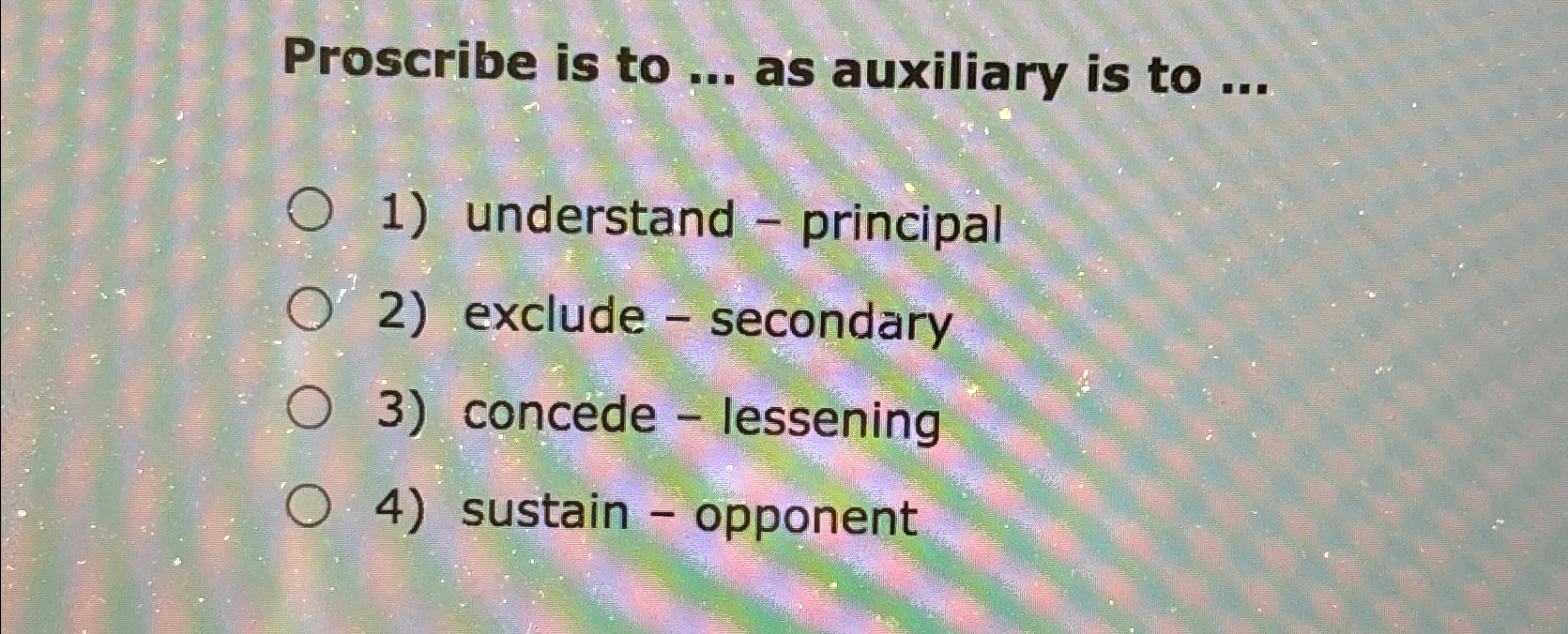 Solved Proscribe is to ... ﻿as auxiliary is to ...understand | Chegg.com