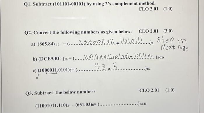 Solved Q1. Subtract (101101-00101) by using 2's complement | Chegg.com