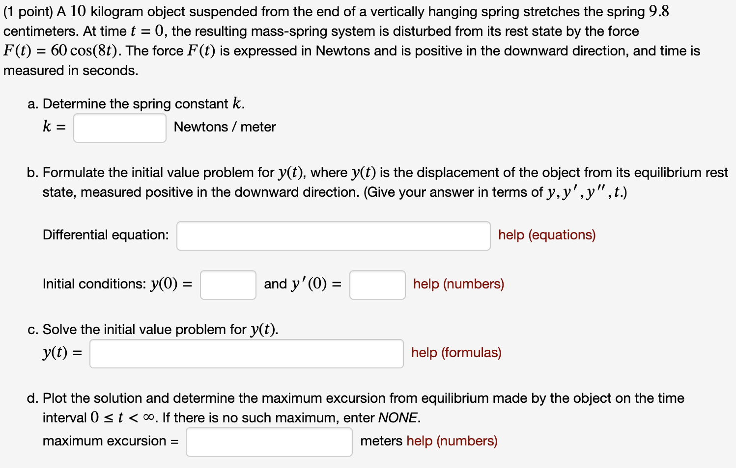 Solved 1 point a 10 kilogram Object Suspended From The