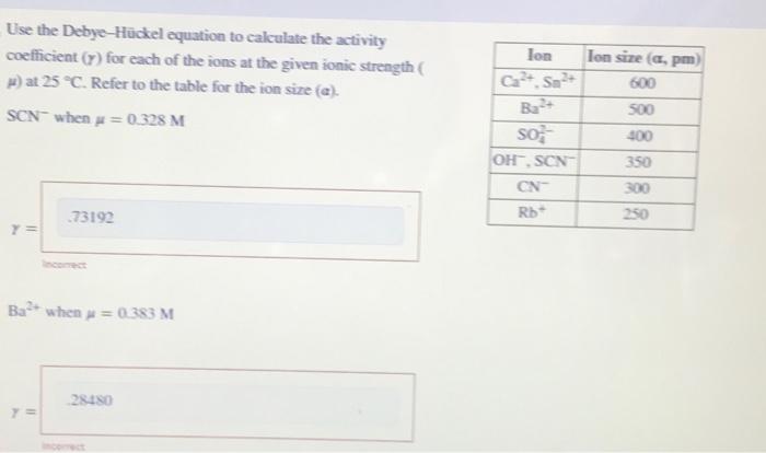 Use the Debye-Hückel equation to calculate the | Chegg.com