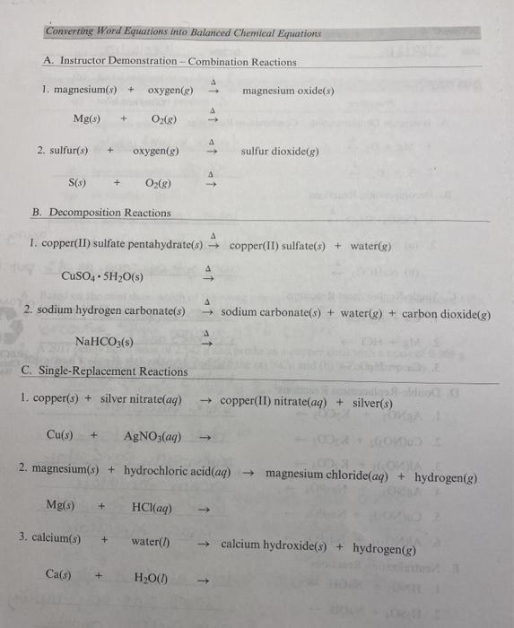 Converting Chemical Equations Into Words - Tessshebaylo