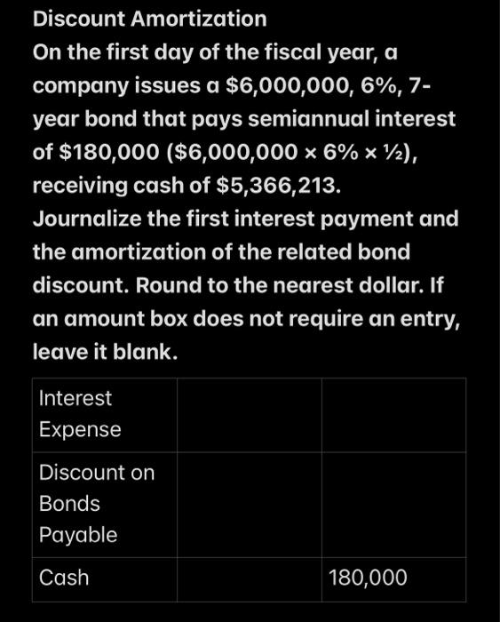 Solved Discount Amortization On the first day of the fiscal | Chegg.com