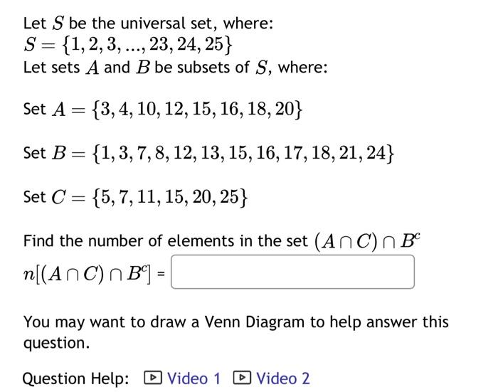 Solved Let S be the universal set, where: | Chegg.com
