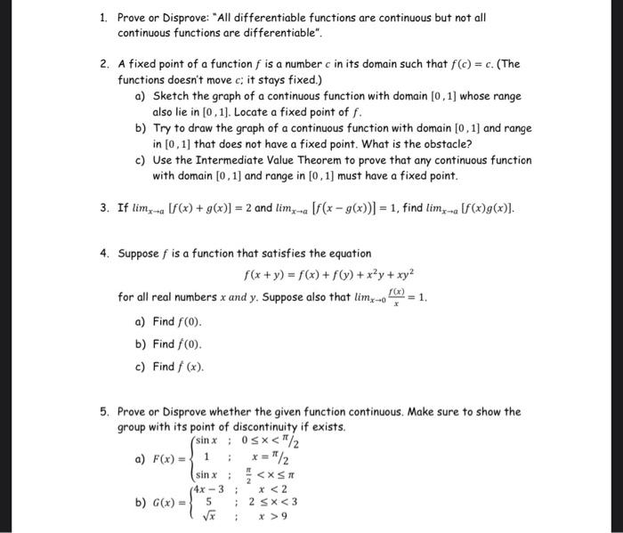 Solved 1. Prove or Disprove: "All differentiable functions | Chegg.com