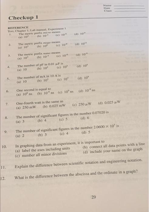 Solved Name Da Class Checkup 1 REFERENCE Text, Chapter 1: | Chegg.com