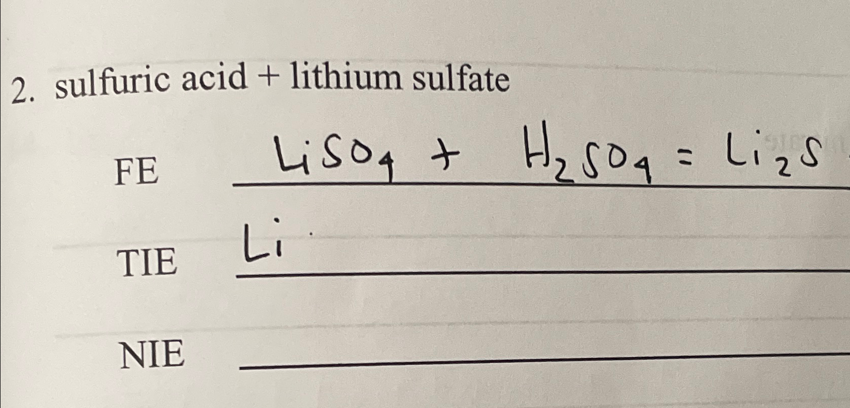 Solved sulfuric acid + ﻿lithium sulfateFE | Chegg.com