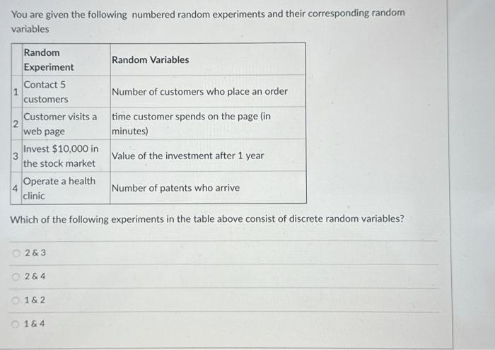 Solved You are given the following numbered random | Chegg.com