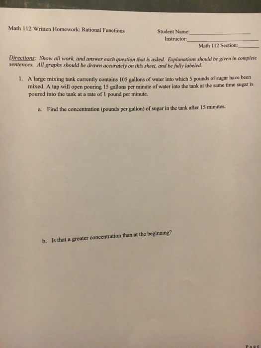 Solved Math 112 Written Homework: Rational Functions Student | Chegg.com