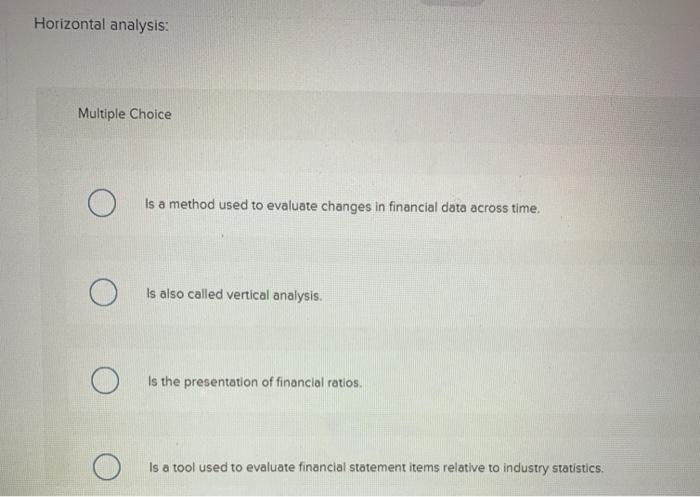 Solved Horizontal analysis: Multiple Choice Is a method used | Chegg.com