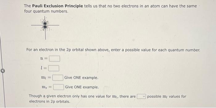 Solved The Pauli Exclusion Principle tells us that no two | Chegg.com