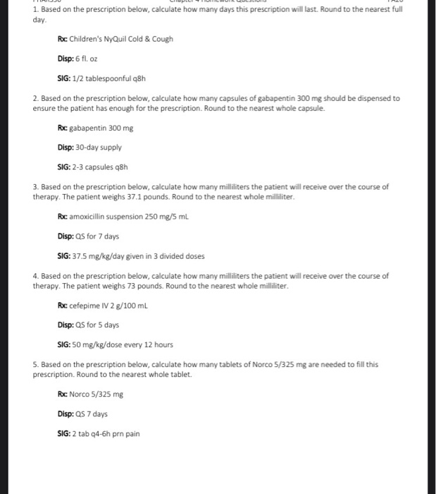 Solved 1. Based on the prescription below, calculate how | Chegg.com