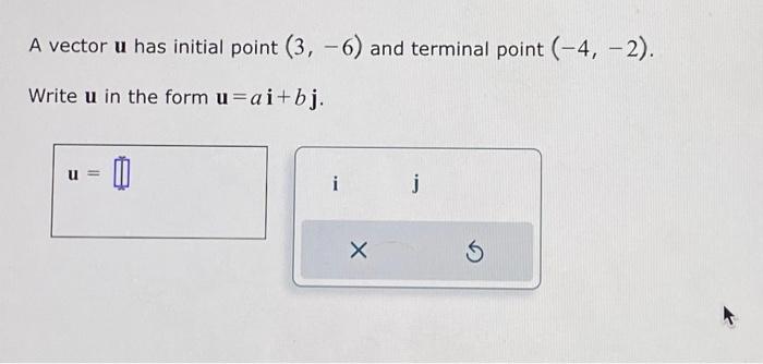 Solved A vector u has initial point (3, -6) and terminal | Chegg.com
