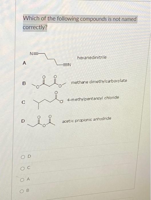 Solved Which of the following compounds is not named | Chegg.com
