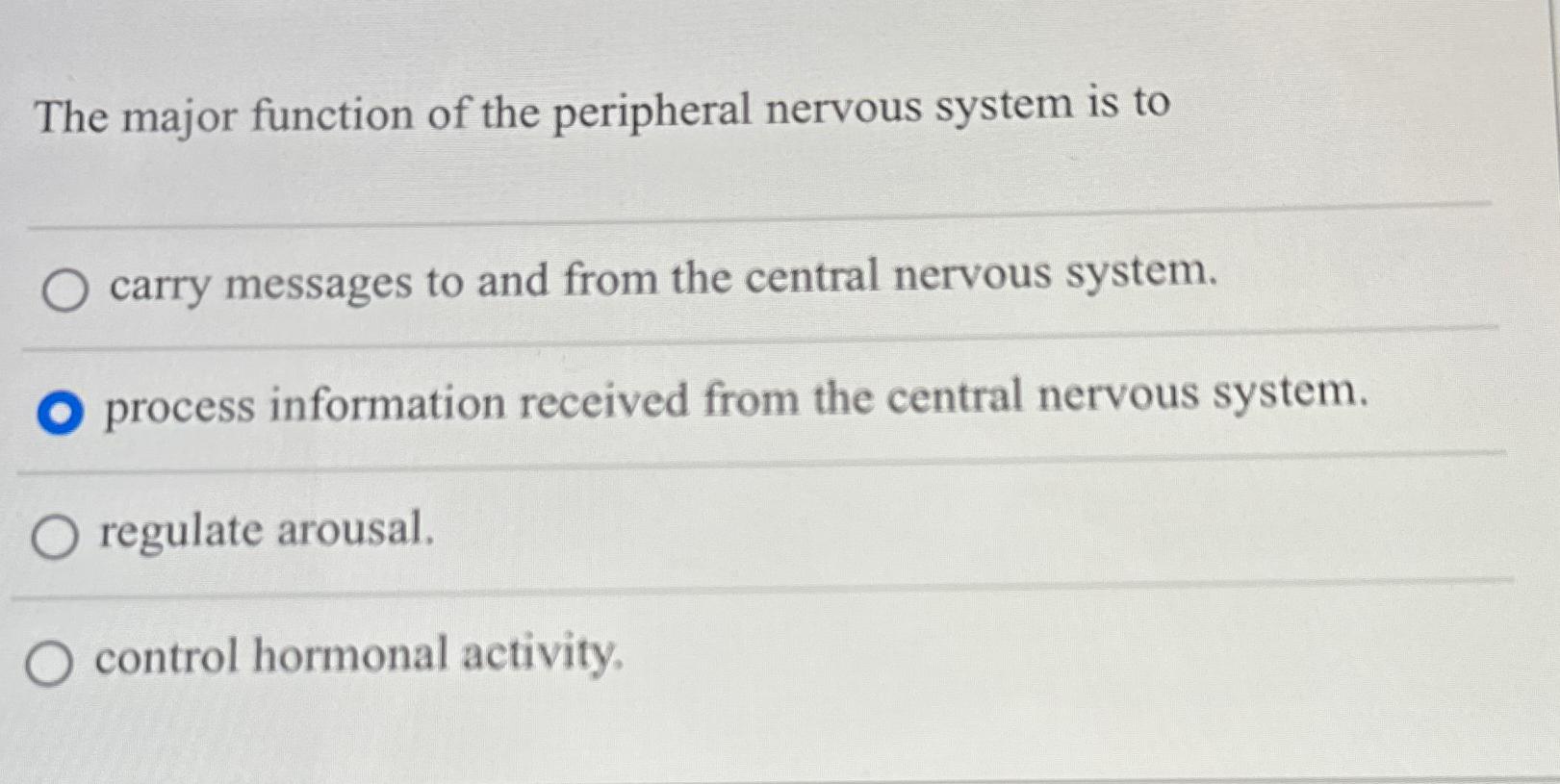 Solved The major function of the peripheral nervous system | Chegg.com