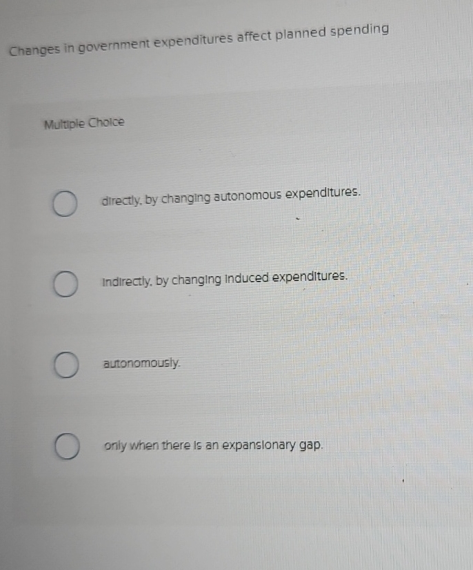 Solved Changes in government expenditures affect planned | Chegg.com