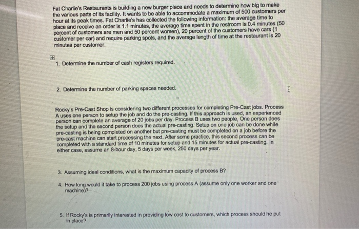 Solved Fat Charlie's Restaurants is building a new burger | Chegg.com