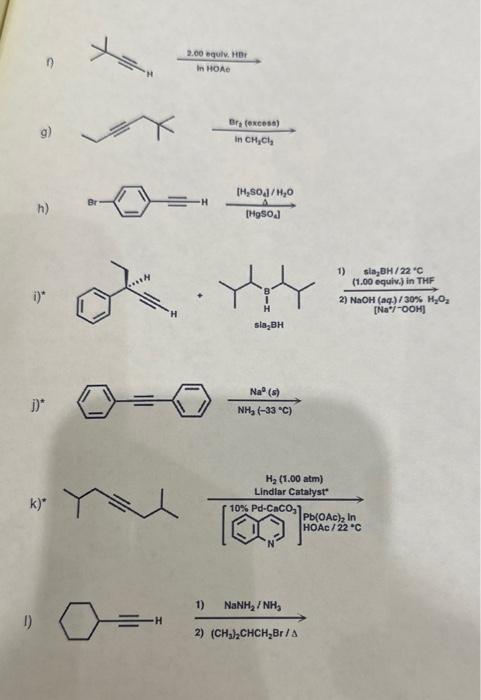 Solved n g) h) i) j) ∗ I) 1) NaNH2/NH2 2) (CH2)2CHCH2Br/A | Chegg.com