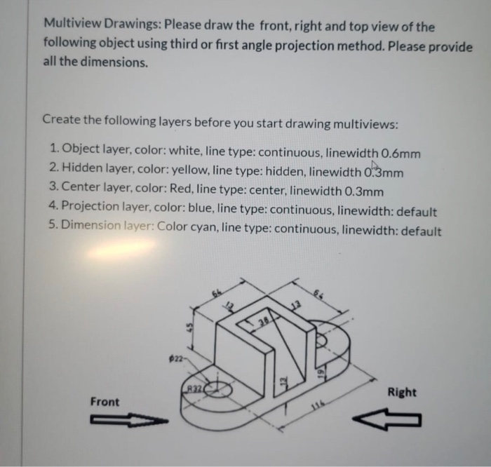 Solved how do you do this multiview drawing using autocad | Chegg.com