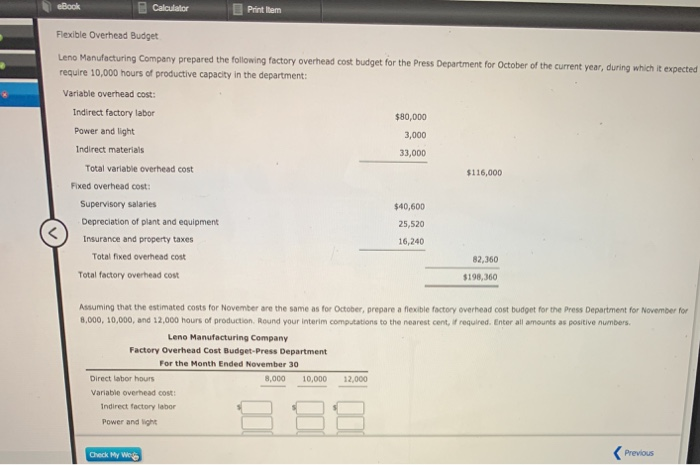 Solved eBook Calculator Print tem Flexible Overhead Budget | Chegg.com