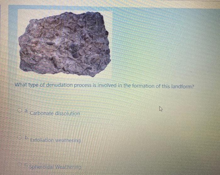 Solved What type of denudation process is involved in the | Chegg.com